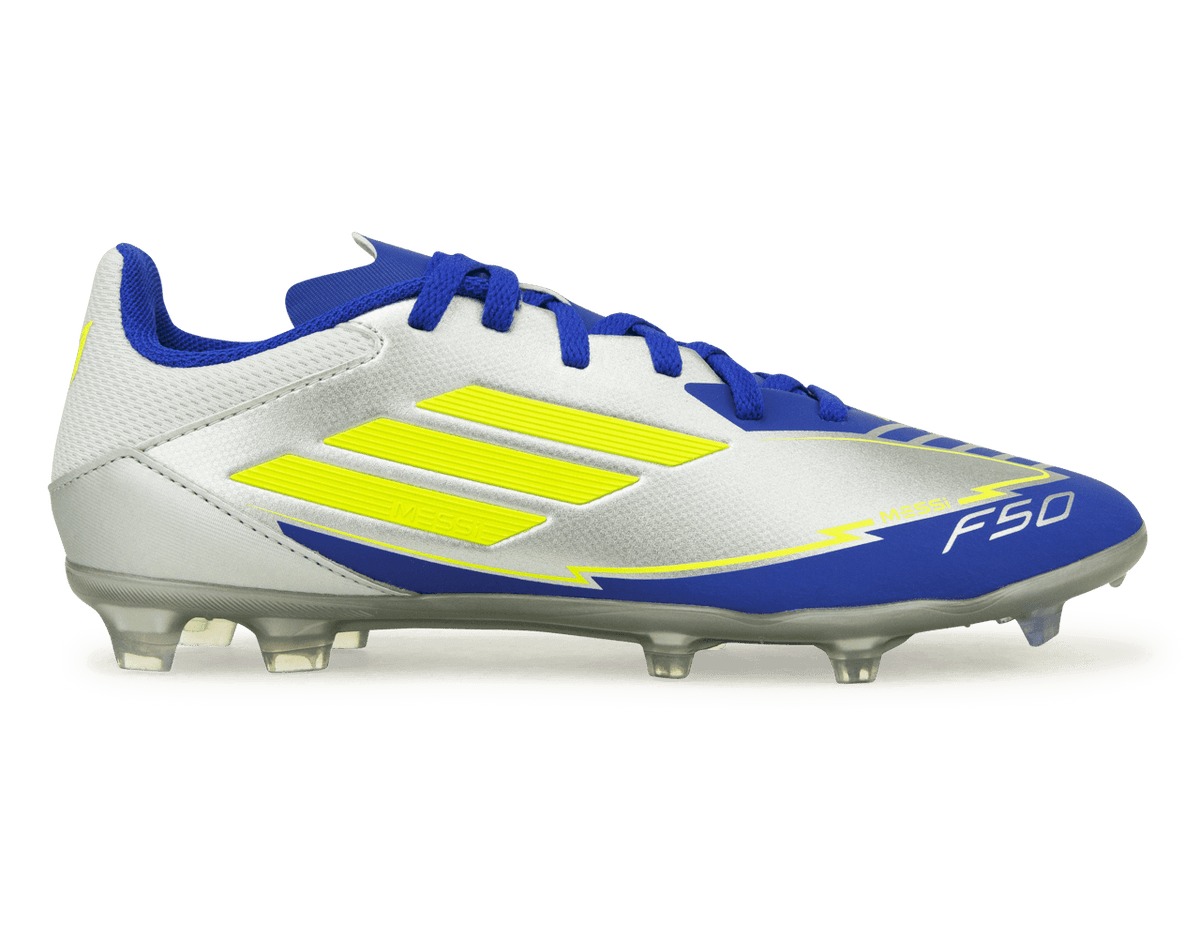 adidas Youth F50 League Messi FG/MG Silver/Volt/Blue – Azteca Soccer